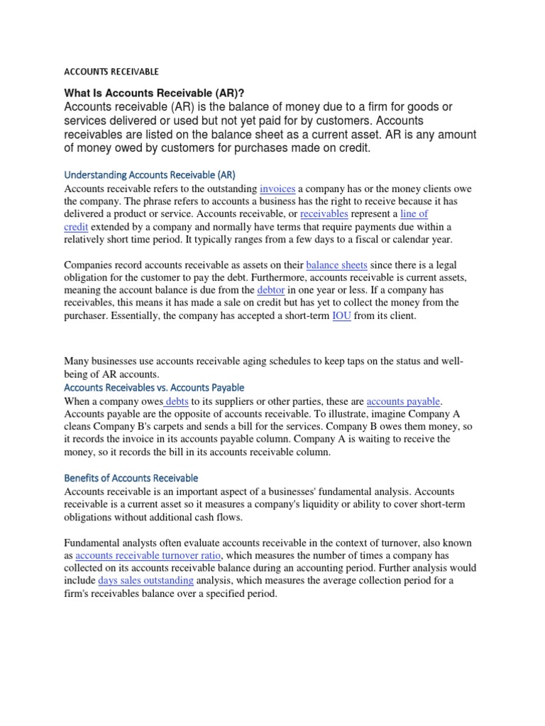 What Is Accounts Receivable (AR) ? | PDF | Accounts Payable | Balance Sheet