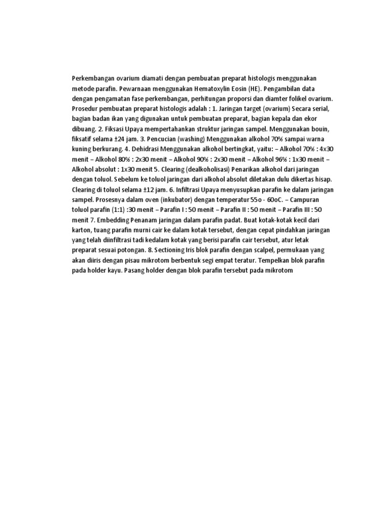 Preparat Histologi Ovarium Metode Parafin | PDF | Memasak, Makanan ...