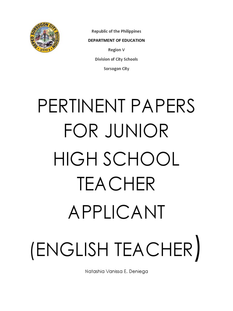 Pertinent Papers For Junior High School Teacher Applicant (English ...