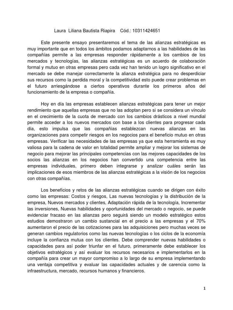 Ensayo Sobre Las Alianzas Estrategicas | PDF | Proyecto conjunto | Mercado (economía)