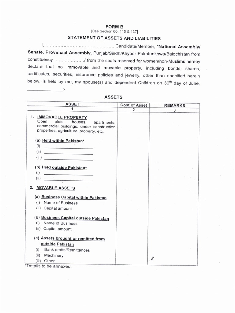 Statement of Assets and Liabilities Form-B PDF | PDF | Deposit Account ...
