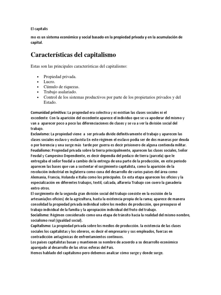 El Capitalismo Es Un Sistema Económico y Social Basado en La Propiedad ...