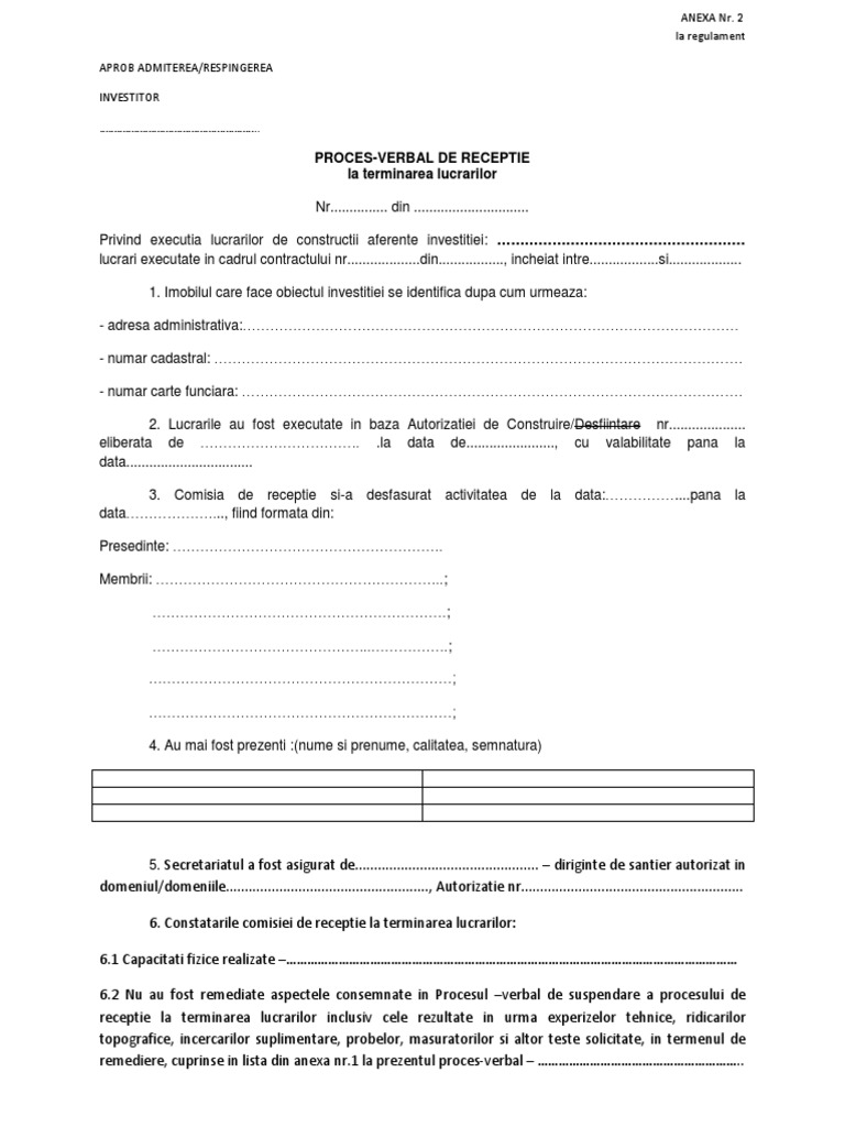 Proces-Verbal de Receptie La Terminarea Lucrarilor | PDF