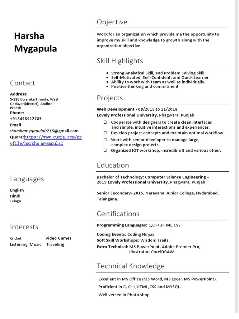 Ayush CV) | PDF | Communication | Cognition