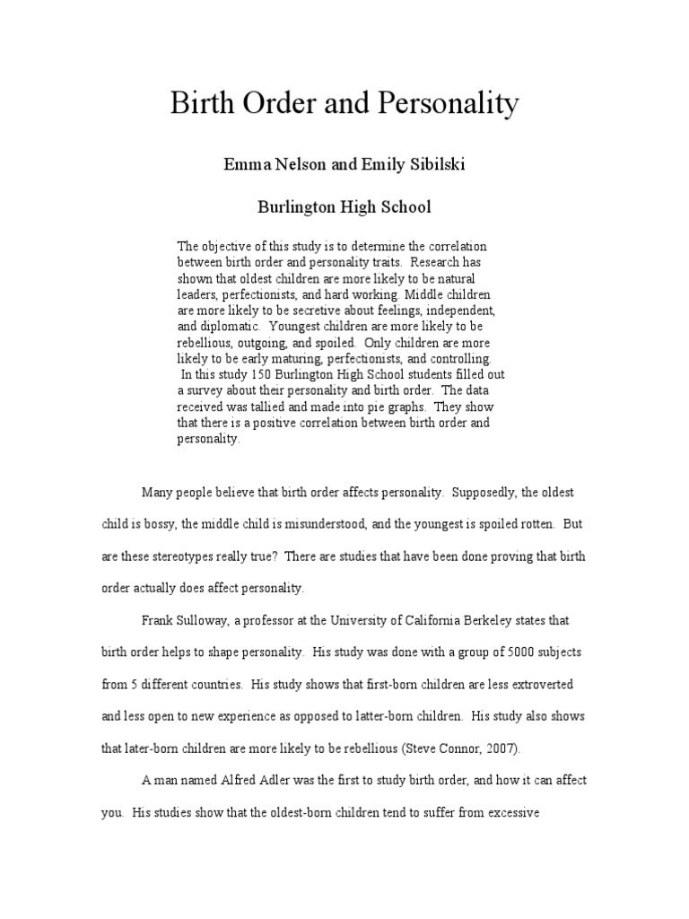 High School Birth Order Study | PDF | Interpersonal Relationships ...