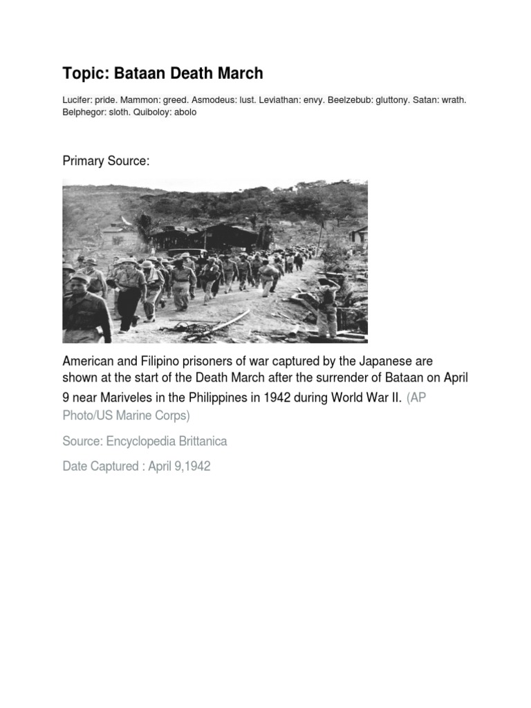 Topic: Bataan Death March: Primary Source | PDF | Unrest