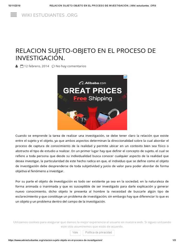 Relación Sujeto-Objeto en Investigación | PDF | Conocimiento | Cookie HTTP