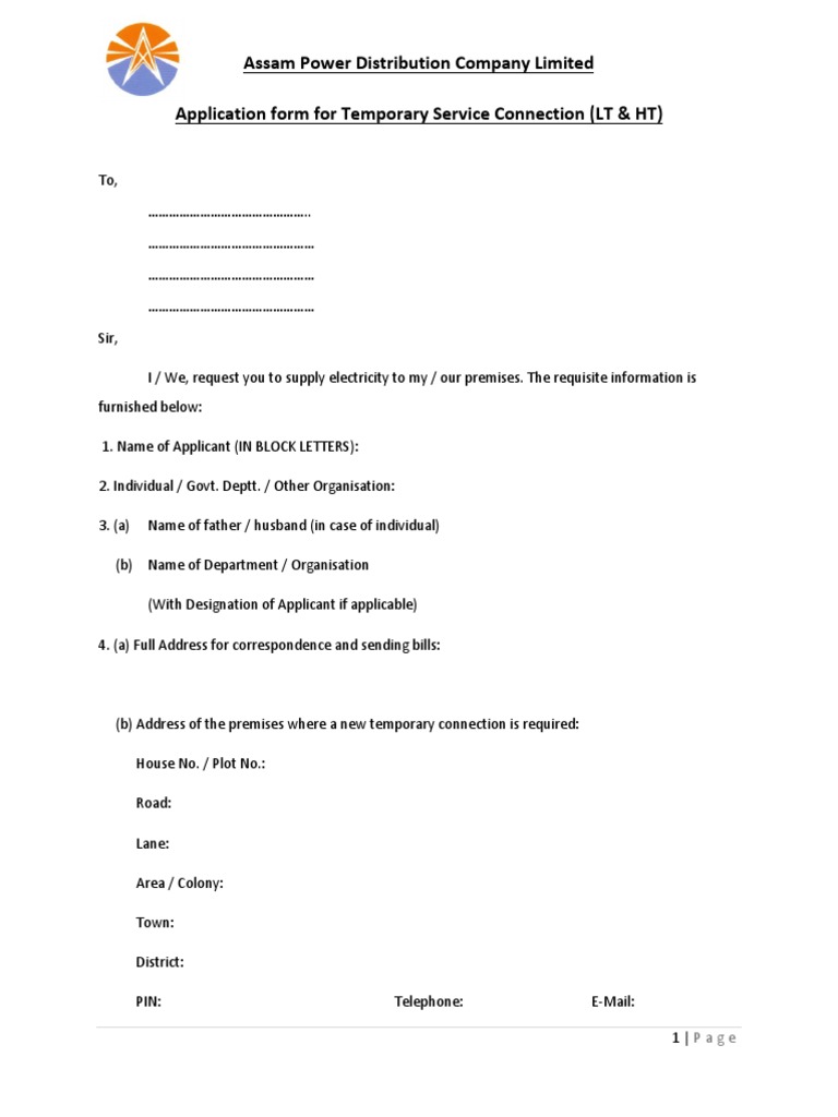 Application Form For Temporary Connection | PDF | Electric Power Distribution | Electricity