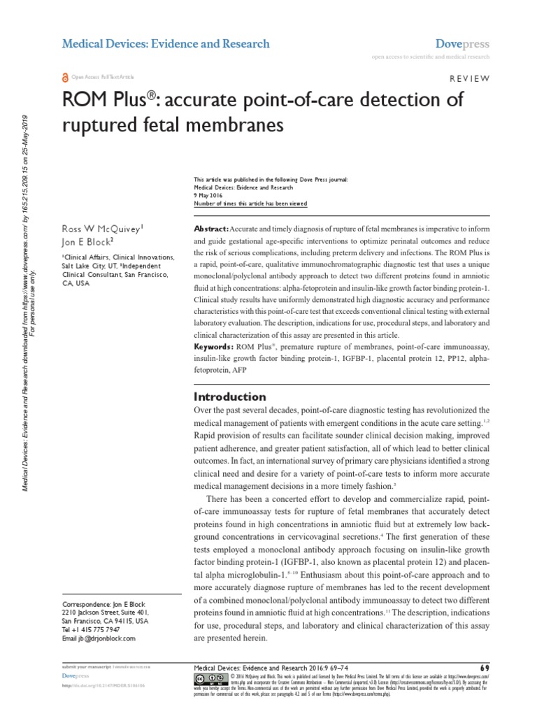 ROM Plus: Accurate Point-Of-Care Detection of Ruptured Fetal Membranes ...