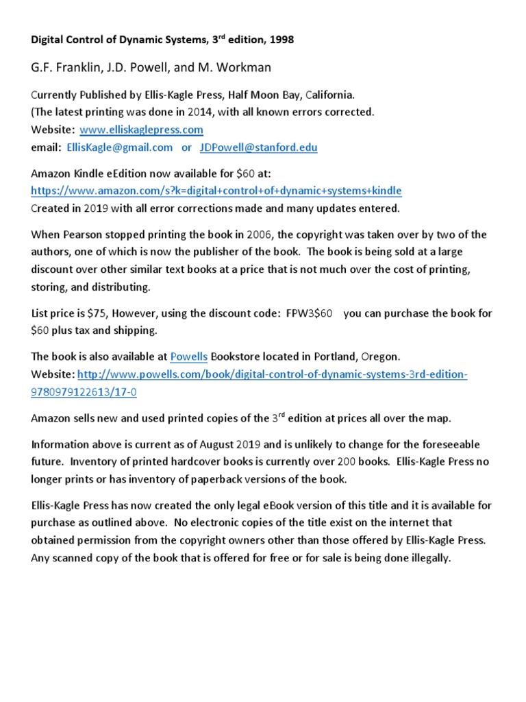 Digital Control of Dynamic Systems, 3rd Edition | PDF
