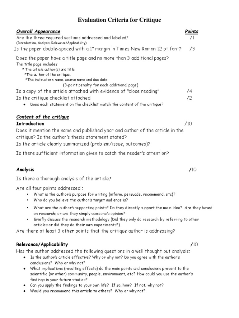 Critique Rubric | PDF | Citation | Cognitive Science Critique Rubric | PDF | Citation | Cognitive Science