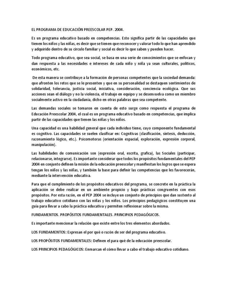Ensayo Programa Preescolar | PDF | Educación de la primera infancia | Aprendizaje