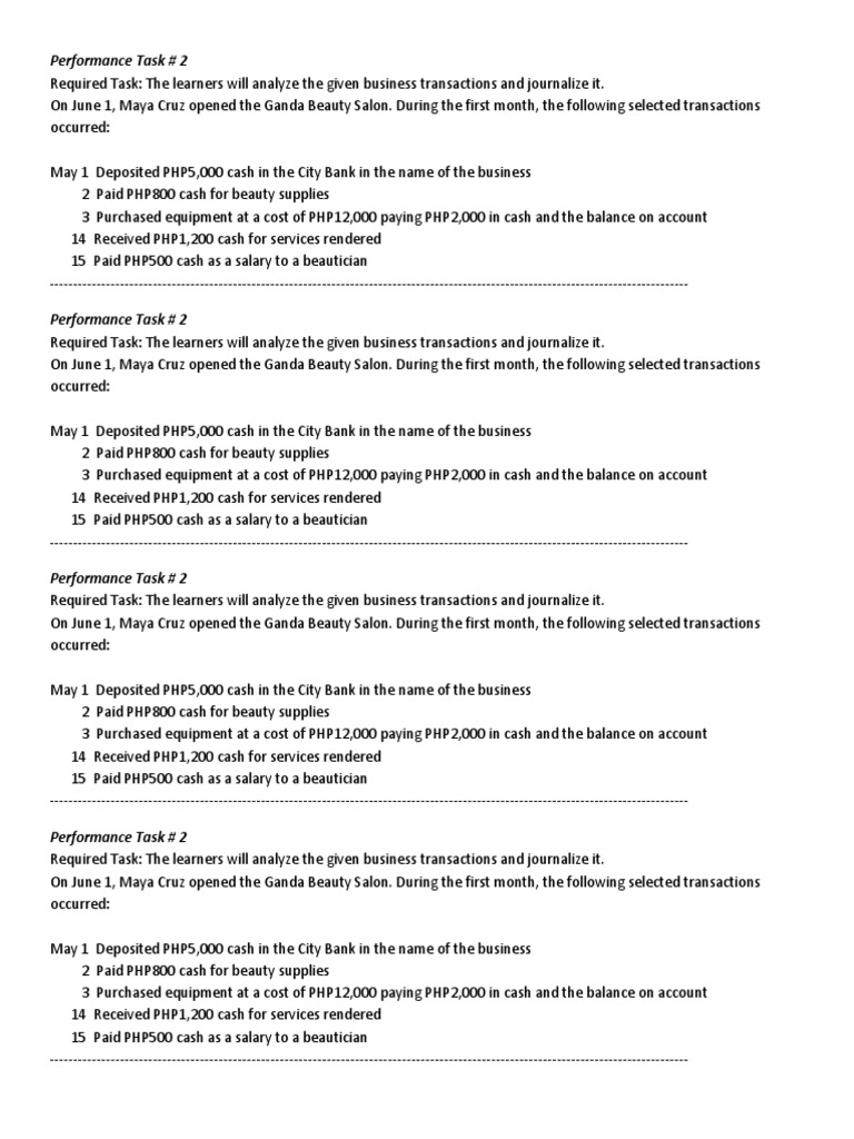 Performance Task Journalizing | PDF | Corporations | Service Industries