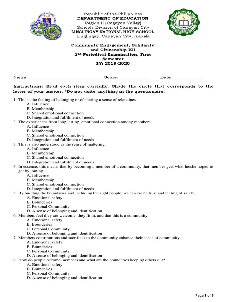 2nd-Quarter - Exam-Community Engagement, Solidarity and Citizenship 12 ...