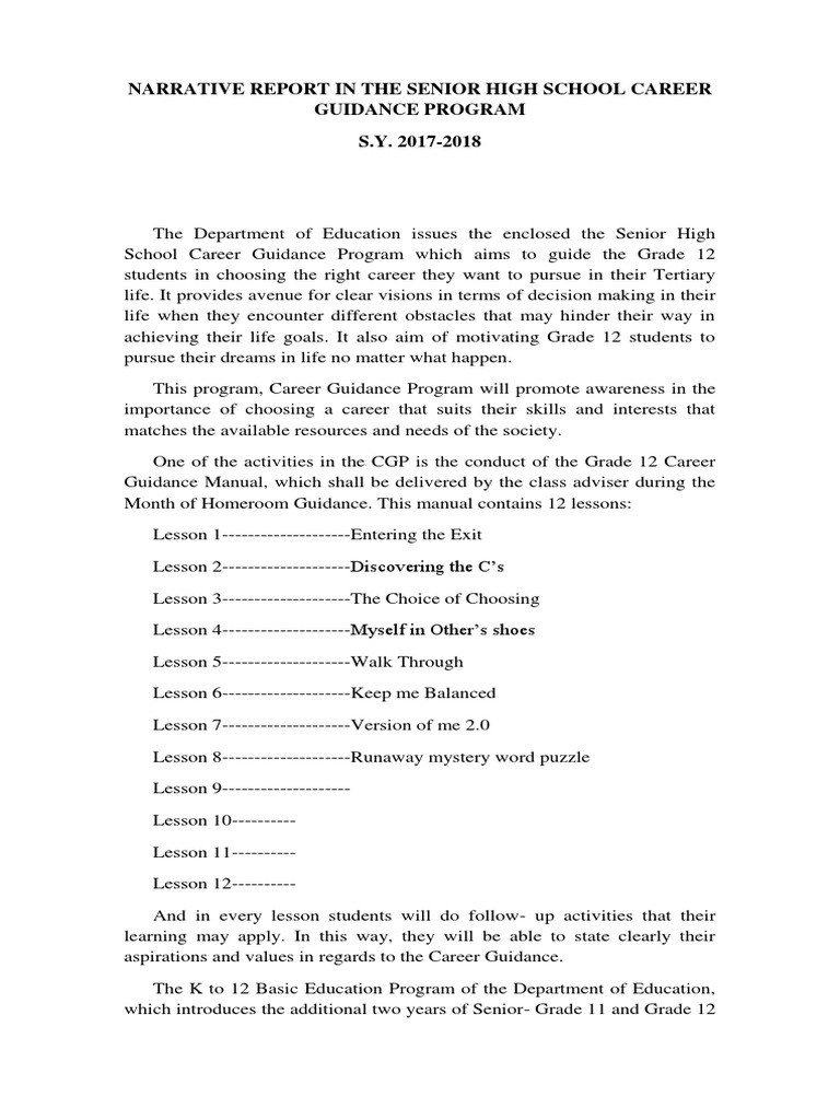 Narrative Report in The Senior High School Career | PDF