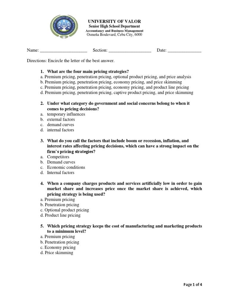 Test Construction PDF Pricing Economics