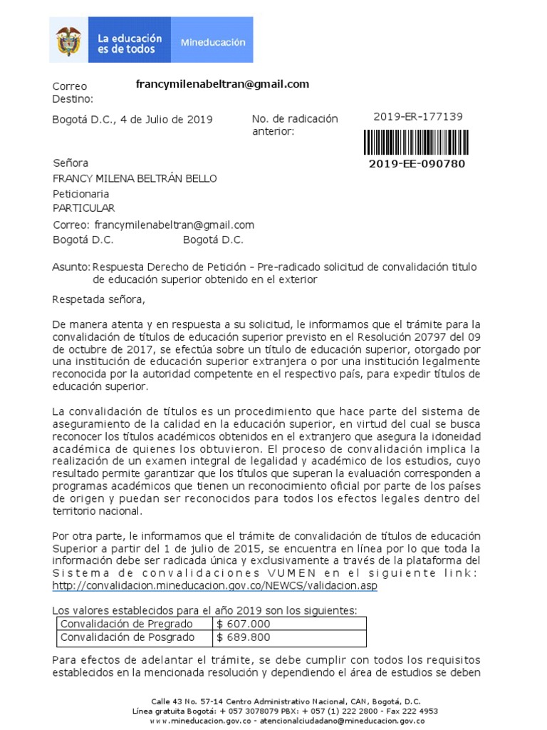 Convalidacion Colombia | PDF | Educación más alta | Bogotá