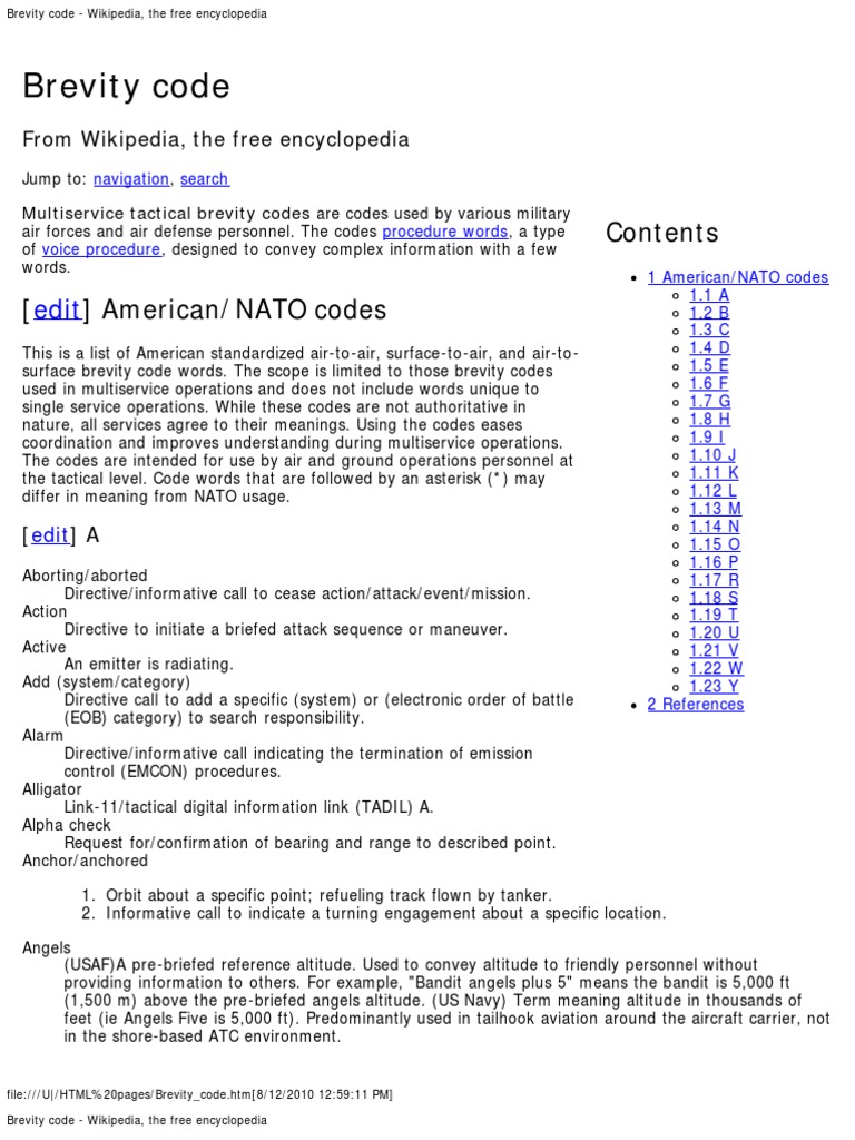 Brevity Code | PDF | Transponder (Aeronautics) | Radar