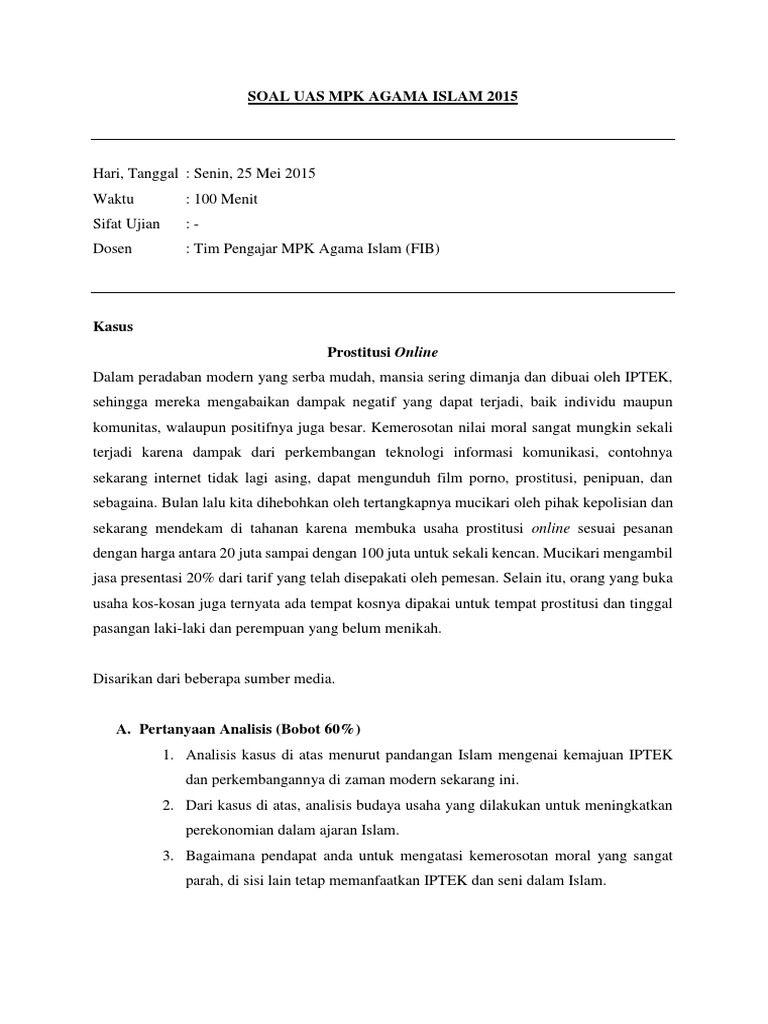 Soal UAS MPK Agama Islam 2015 | PDF