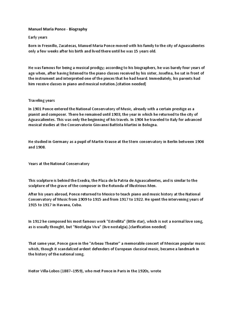 Manuel Maria Ponce Biography | PDF | Sound | Classical Music