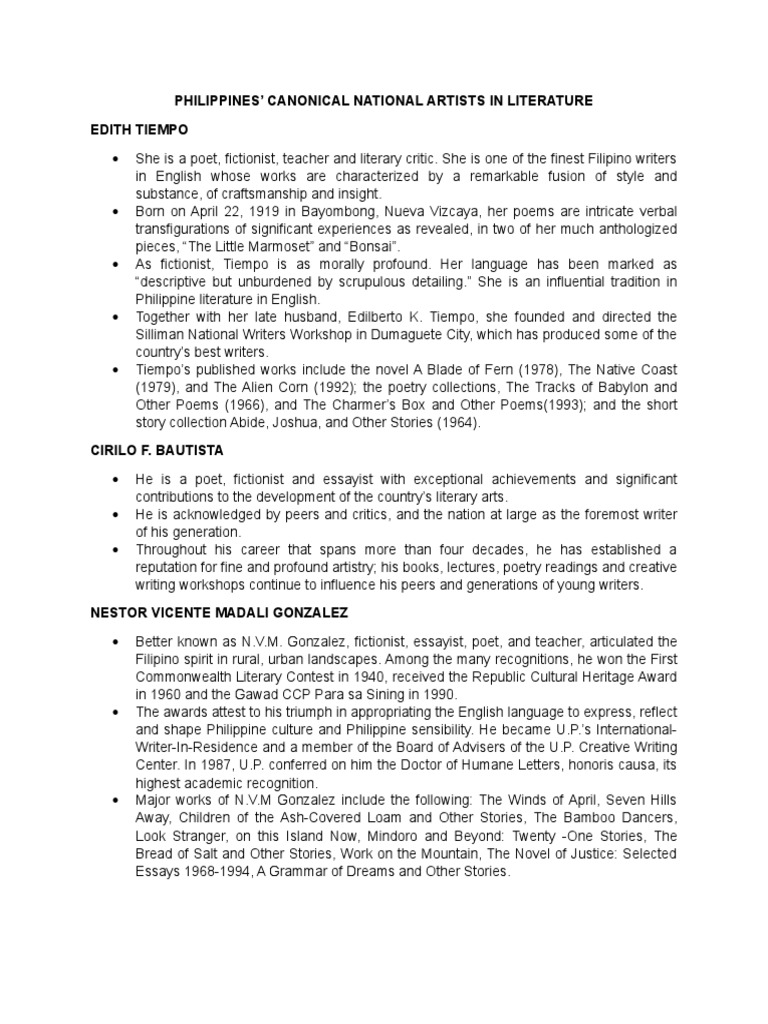 Philippines' Canonical National Artists in Literature Edith Tiempo ...