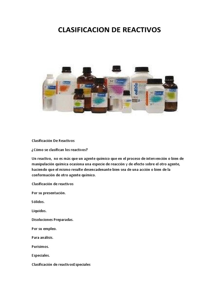 Clasificacion de Reactivos | PDF | Reactivo | Reacciones químicas