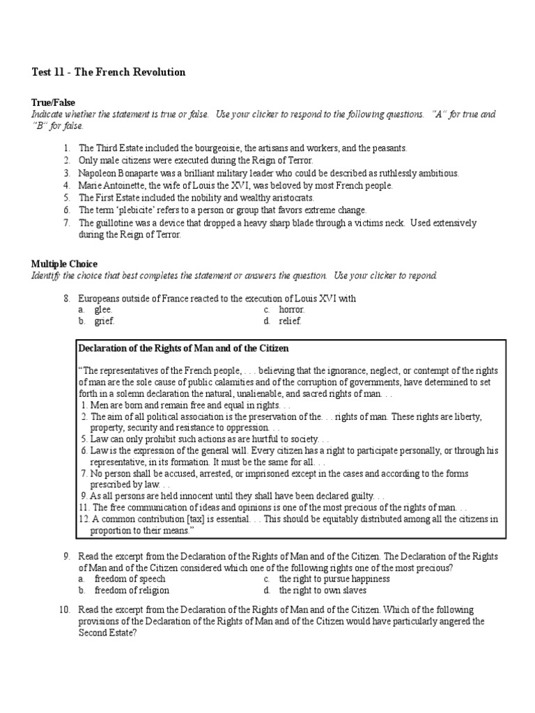 French Revolution Test Overview | PDF | Napoleon | French Revolution