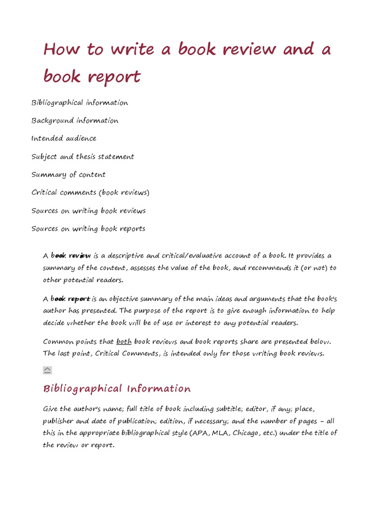 How To Write A Book Review and A Book Report | PDF | Books | Bibliography