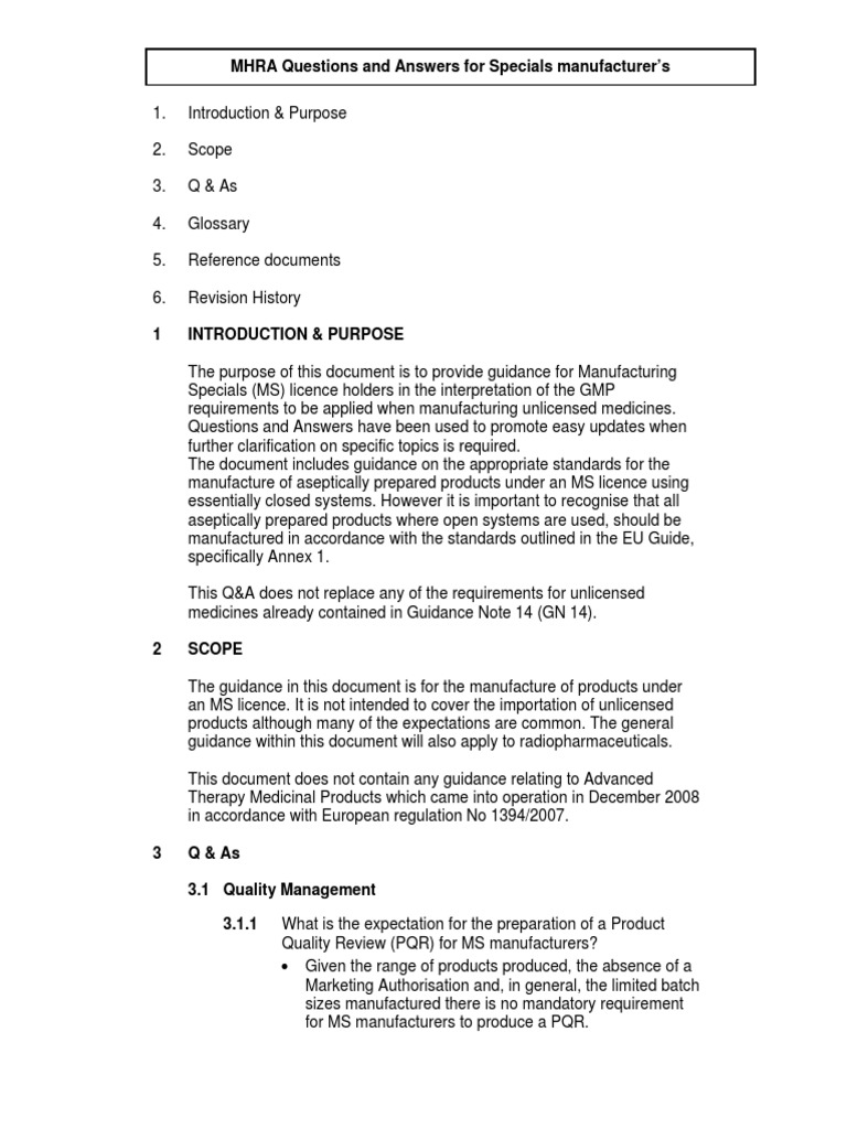 MHRA Questions and Answers For Specials Manufacturer's | PDF | Business
