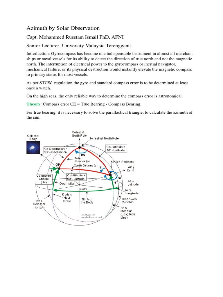 Azimuth by Solar Observation | PDF | Azimuth | Compass