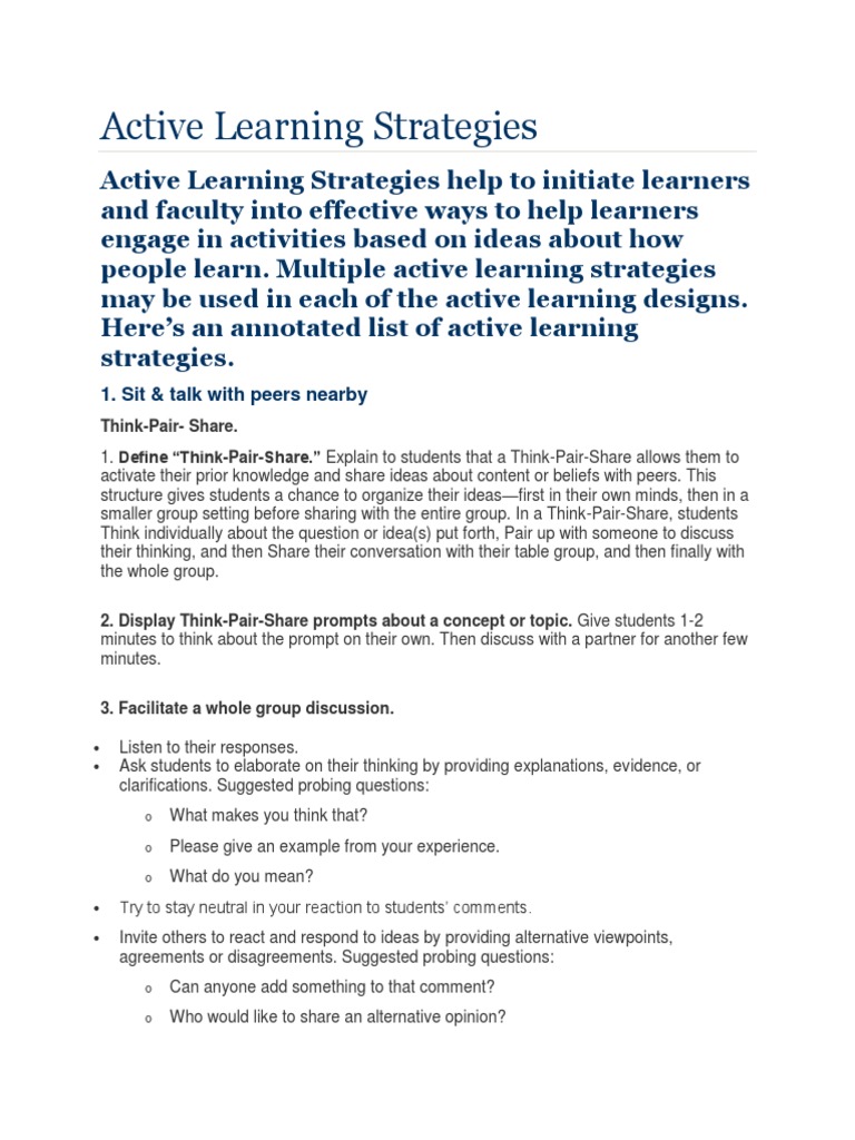 Active Learning Strategies | PDF | Homework | Learning
