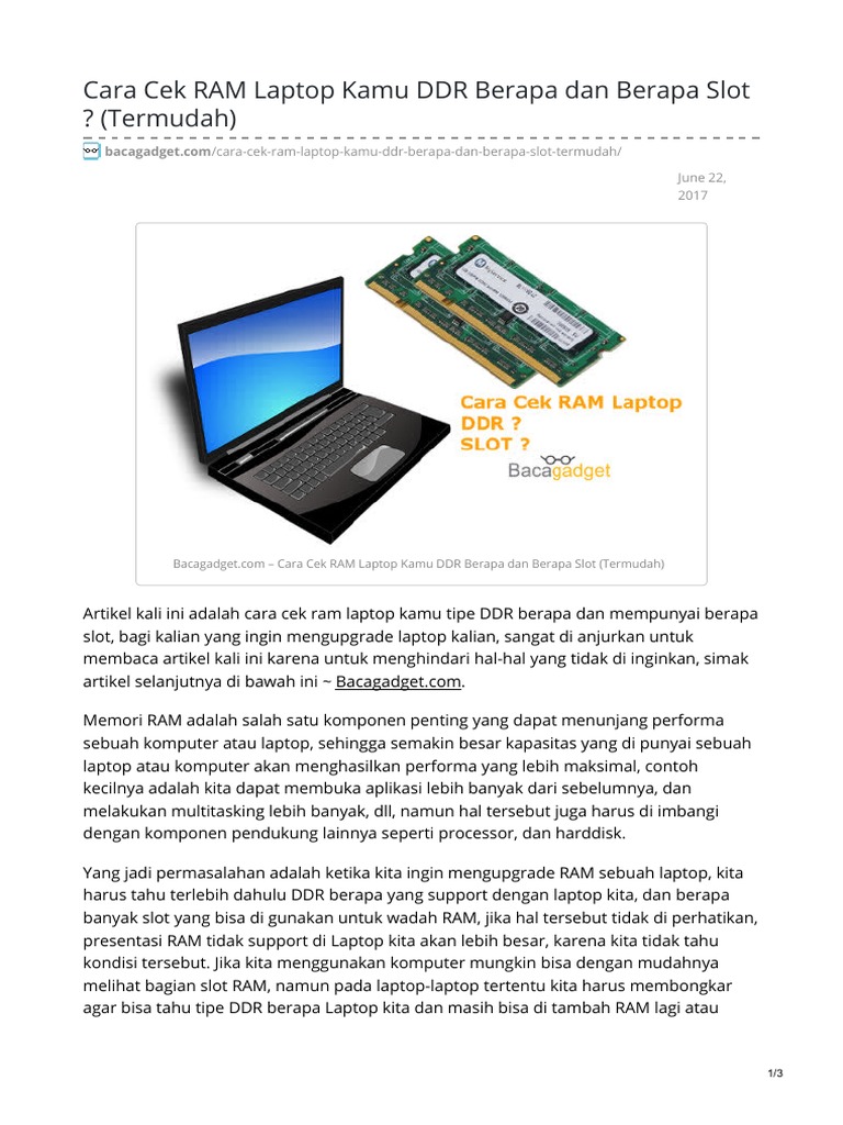 Cek RAM Laptop DDR Berapa Dan Berapa Slot | PDF