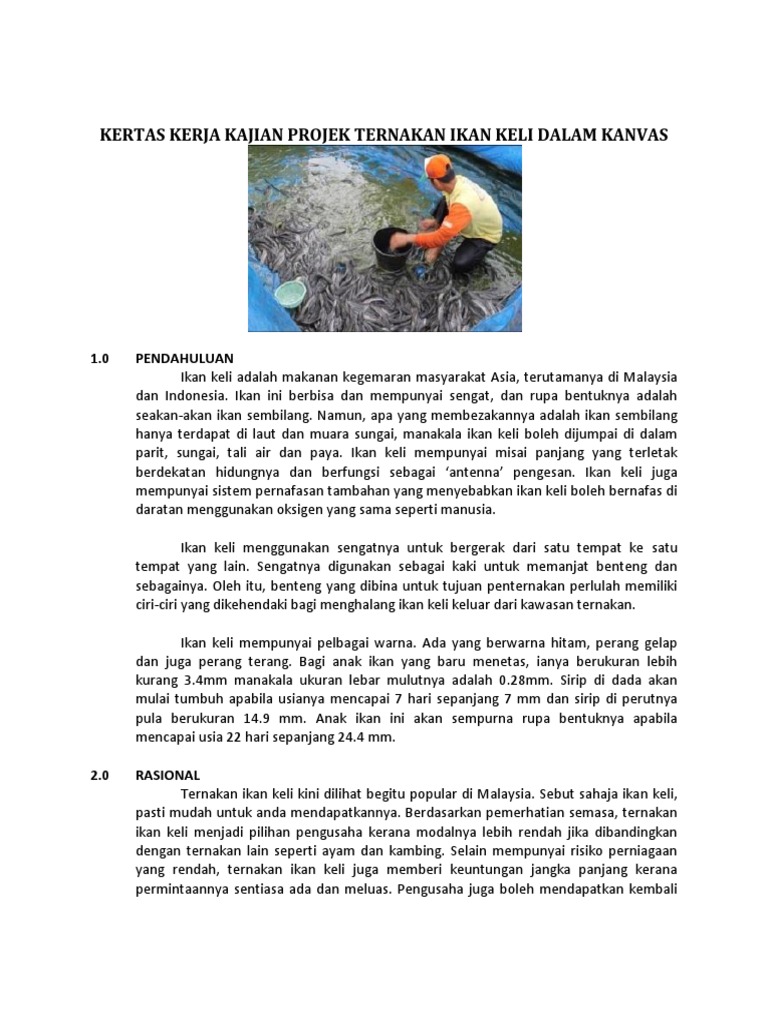 Kertas Kerja Kajian Projek Ternakan Ikan Keli Dalam Kanvas | PDF