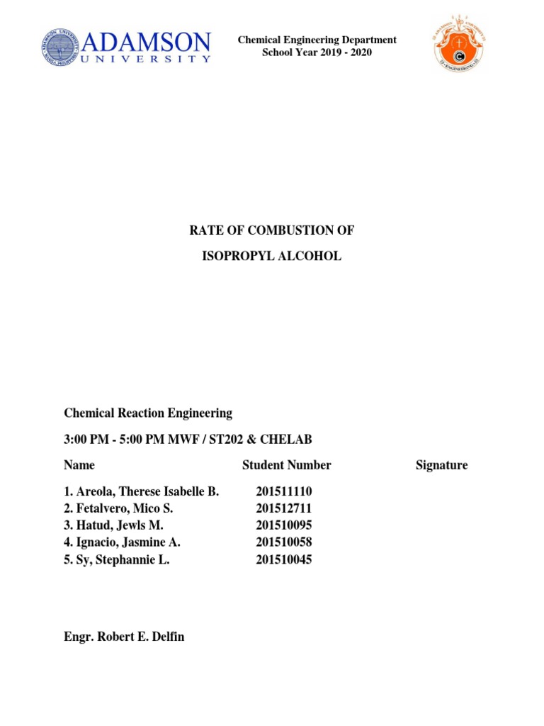 Rate of Combustion of Isopropyl Alcohol | PDF | Reaction Rate ...