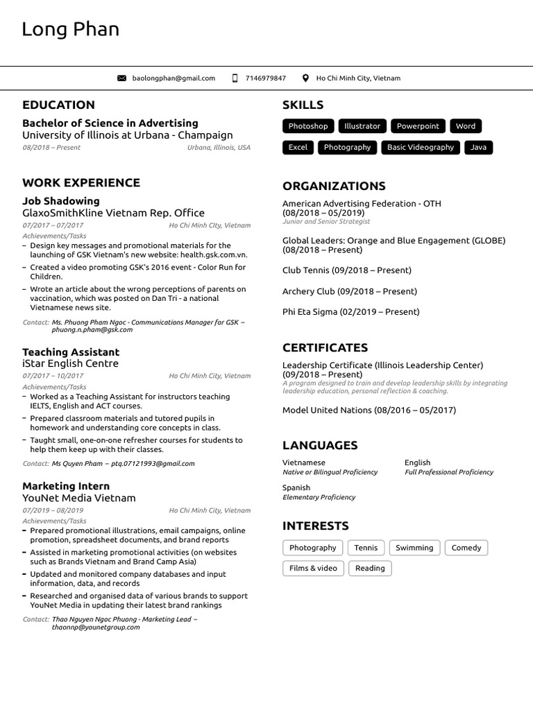 Longs Resume | PDF | Vietnam | University Of Illinois At Urbana–Champaign