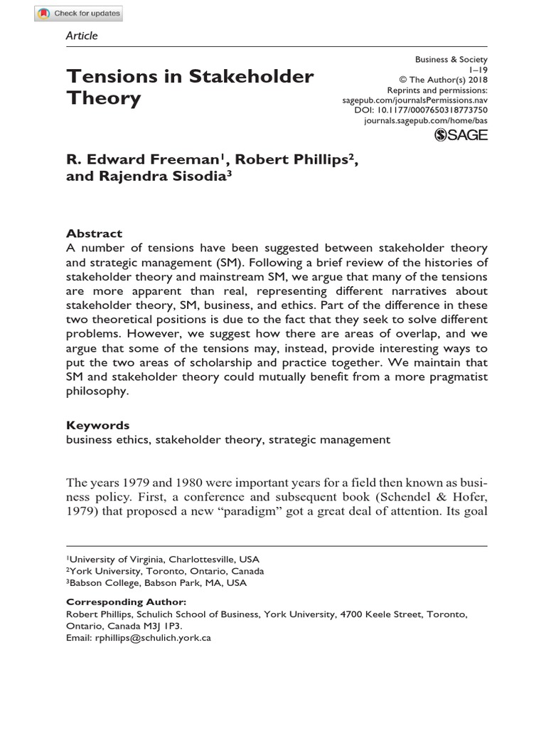 Tensions in Stakeholder Theory | PDF | Value (Ethics) | Stakeholder ...