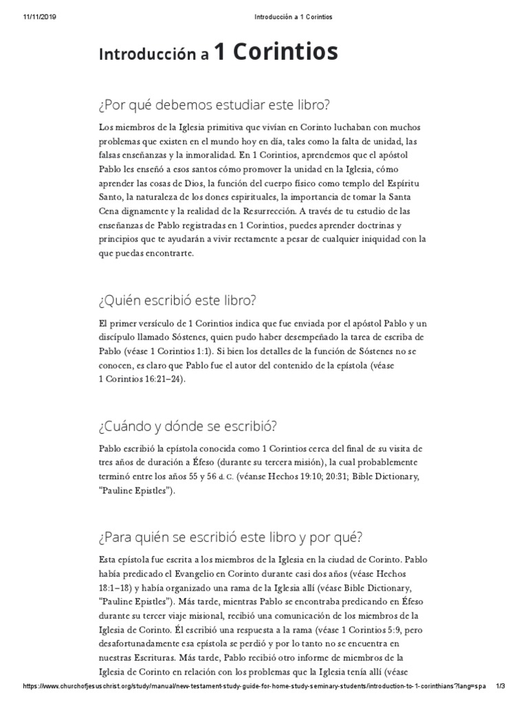 Introducción A 1 de Corintios | Descargar gratis PDF | Primera epístola a los corintios | Pablo ...
