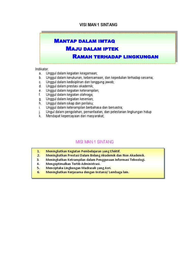 Visi Man 1 Sintang | PDF | Karier & Perkembangan