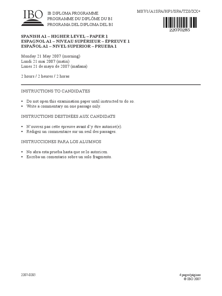 Spanish A1 Paper 1 HL | PDF