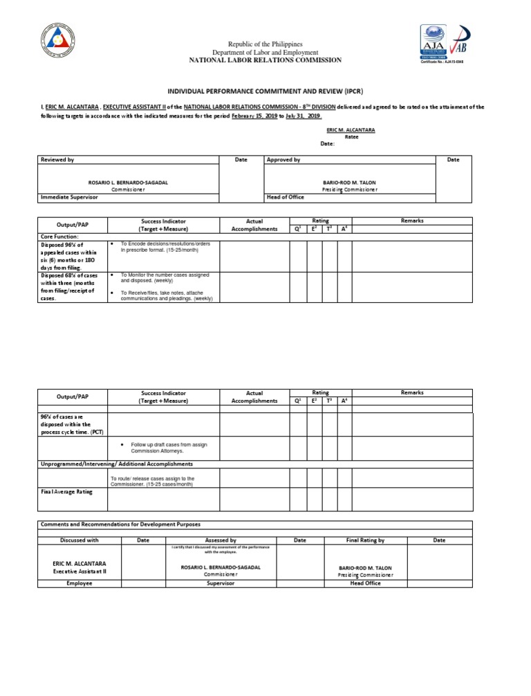 Individual Performance Commitment and Review (Ipcr) : National Labor ...