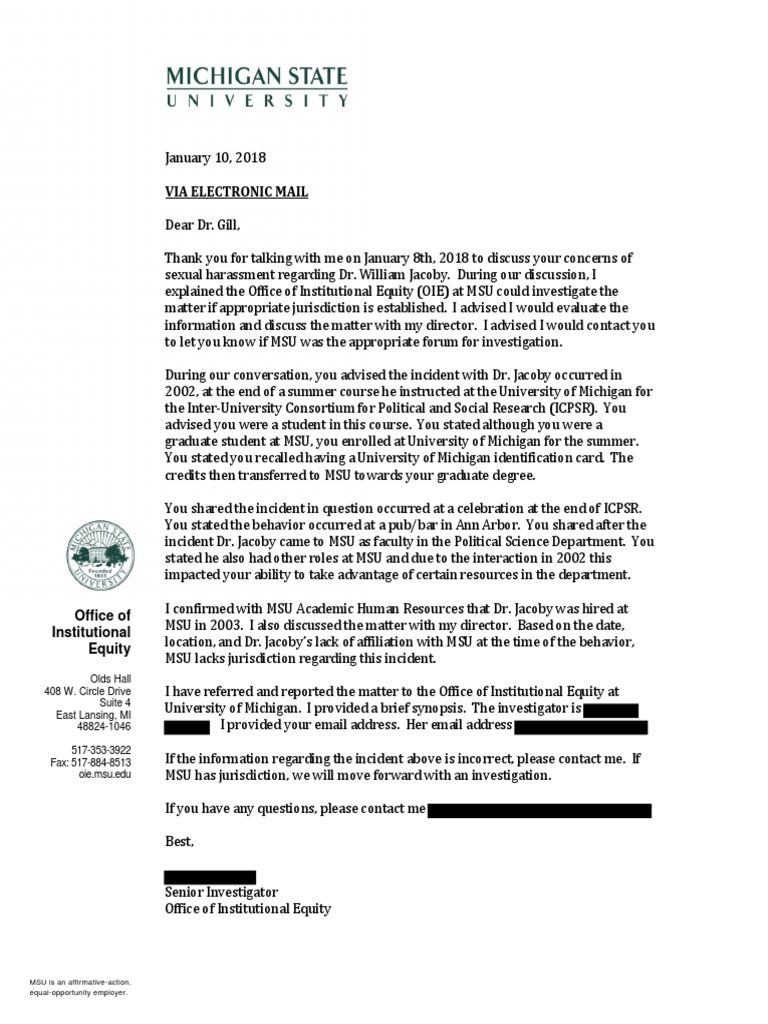 Closure Letter | PDF | Michigan State University | University Of Michigan