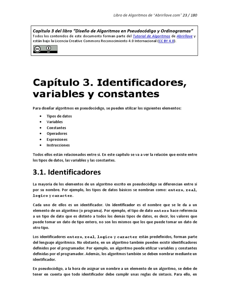 Identificadores | PDF | Variable (informática) | Algoritmos