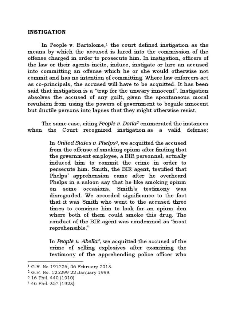 Defining Instigation: Distinguishing Instigation from Entrapment in ...