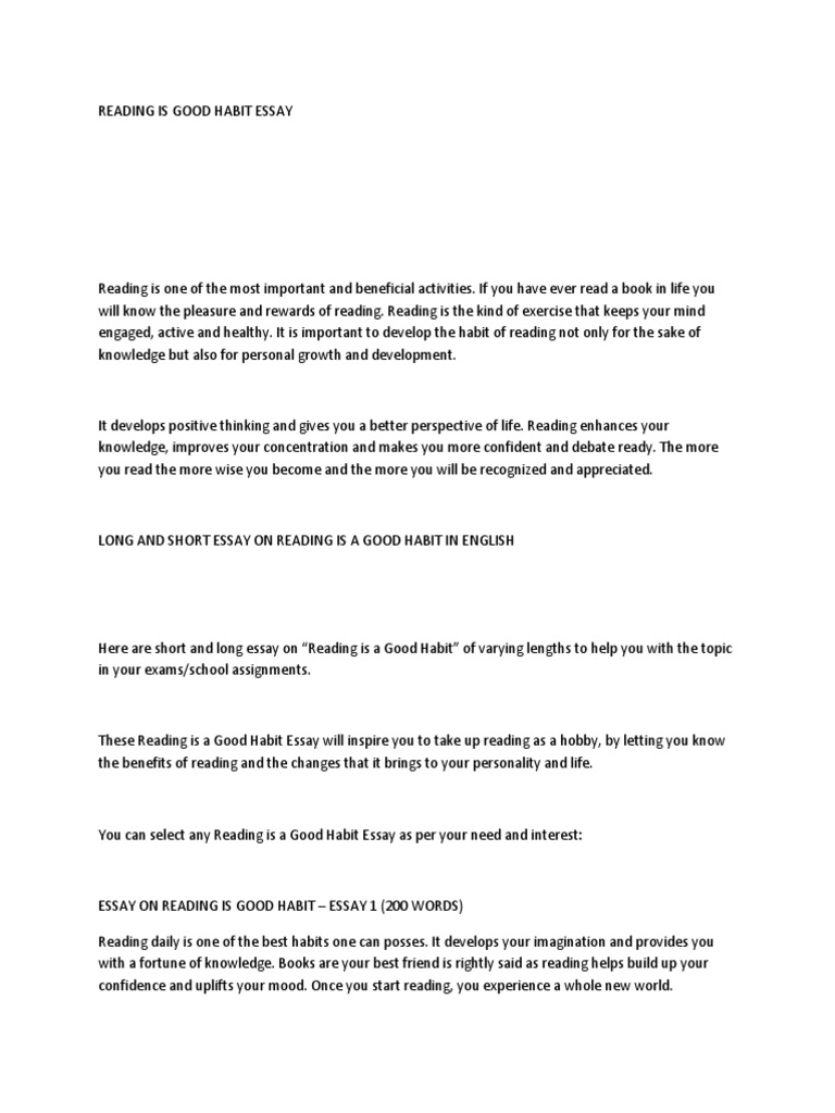 Reading Is Good Habit Essay | PDF | Thought | Mind