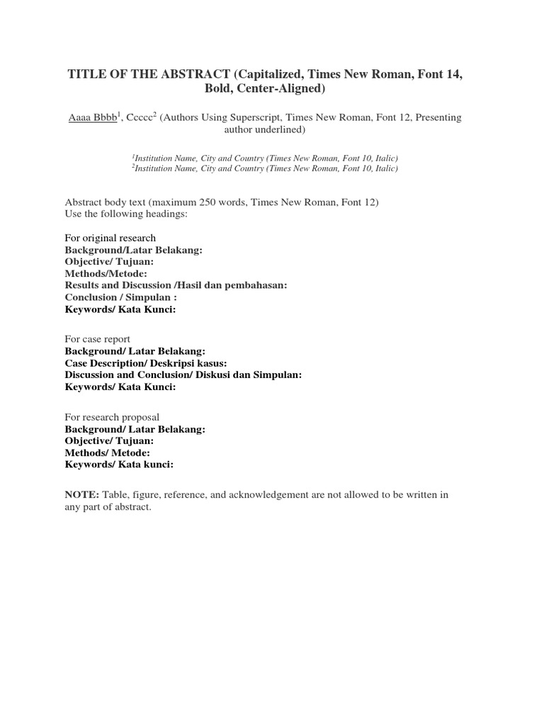 TITLE OF THE ABSTRACT (Capitalized, Times New Roman, Font 14, Bold ...