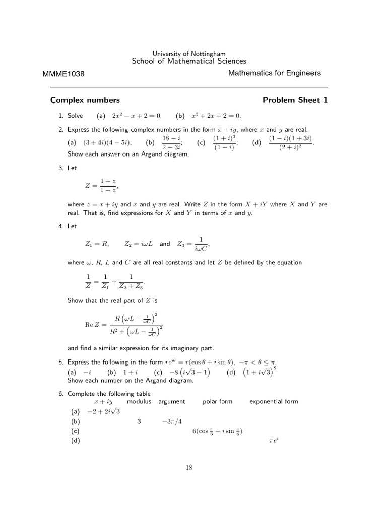 Complex Number Exercise | PDF | Complex Number | Complex Analysis