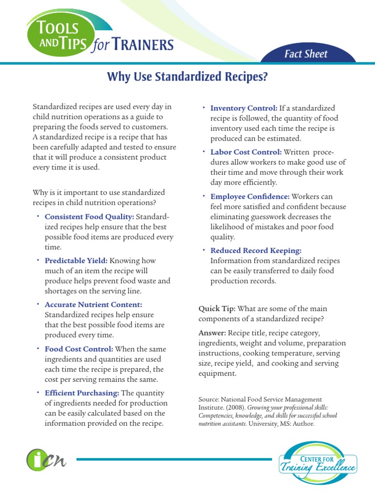 Standardized Recipes | PDF | United States Department Of Agriculture ...