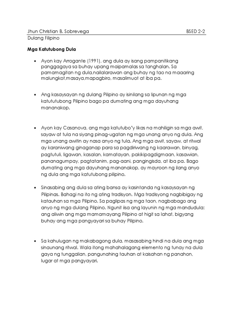 Dulang Filipino Mga Katutubong Dula | PDF