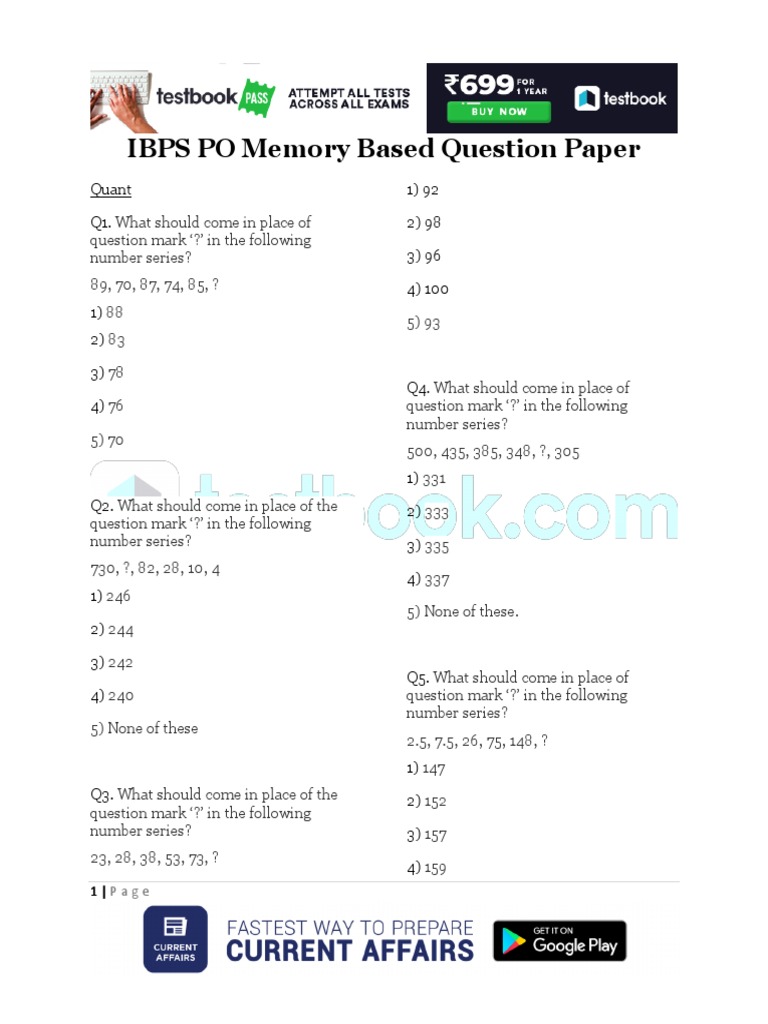 Ibps Po Memory Based Question Paper 1 2cce2bc0 | PDF | Monetary Policy ...