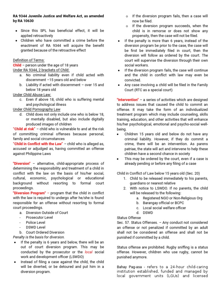 Child: RA 9344 Juvenile Justice and Welfare Act, As Amended by RA 10630 ...
